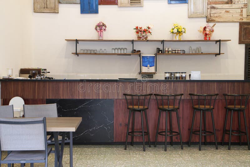 Modern Interior in Cafe with Bar and Chairs with Concrete Walls Stock ...
