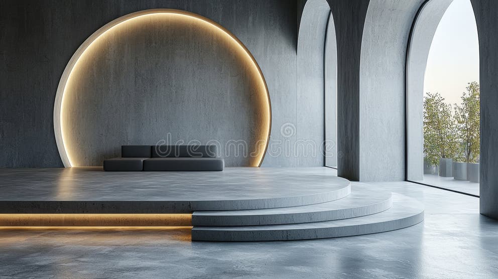 Modern Interior with Circular Lighting and Minimalist Design. Stock ...