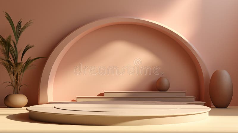 Modern Interior with Circular Window and Plants Stock Photo - Image of ...