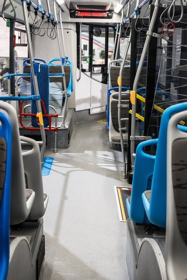 Modern Interior of a City Bus or Electric Bus Stock Photo - Image of ...