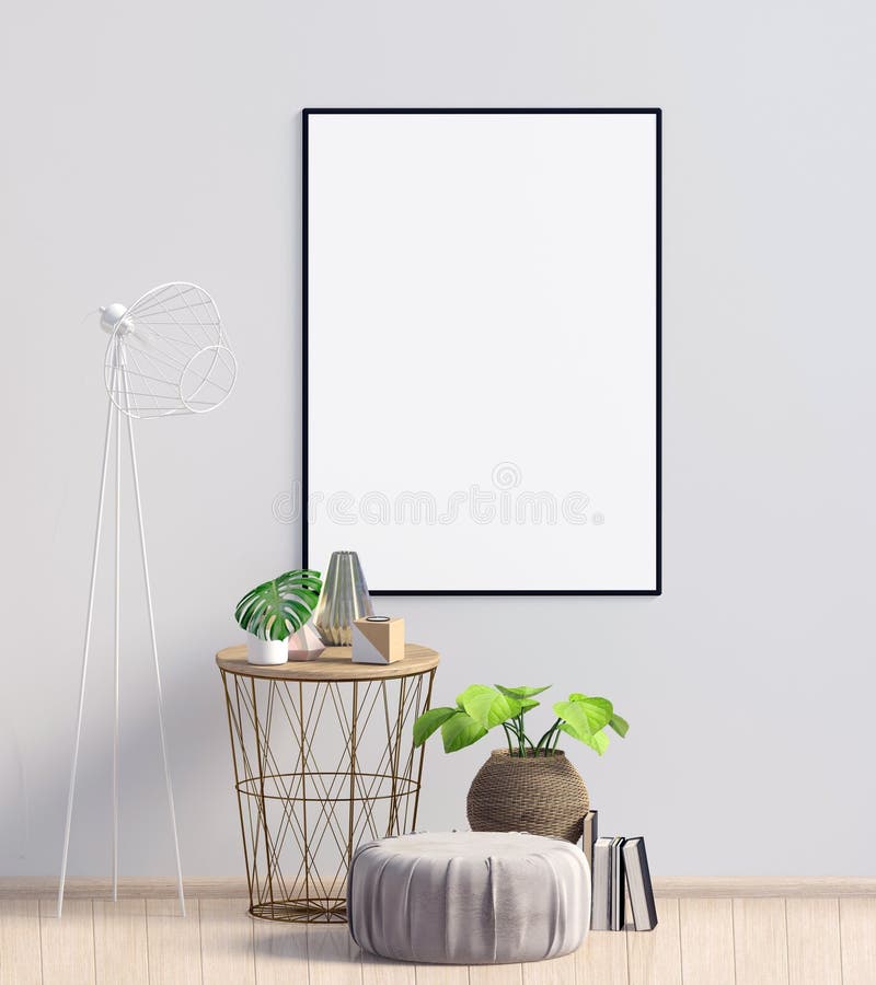 Modern Interior with Coffee Table and Puff. Poster Mock Up Stock ...