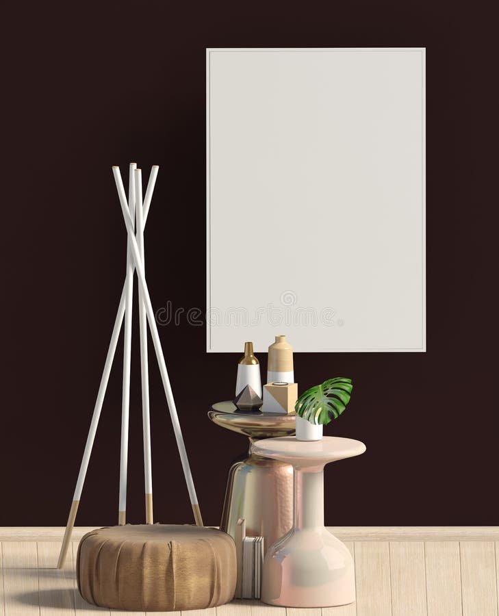Modern Interior with Coffee Table and Puff. Poster Mock Up Stock ...