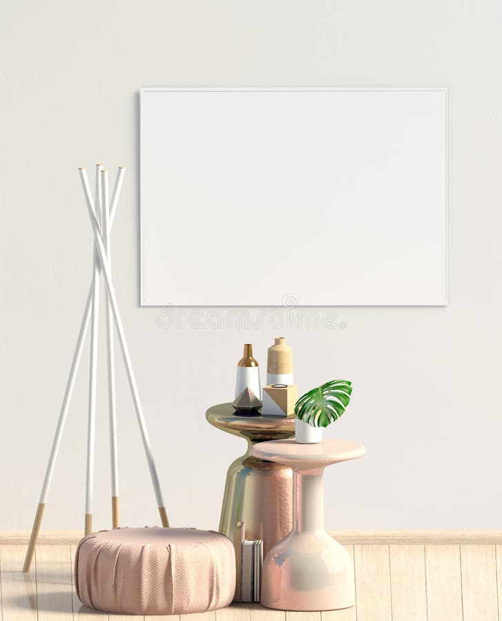 Modern Interior with Coffee Table and Puff. Poster Mock Up Stock ...