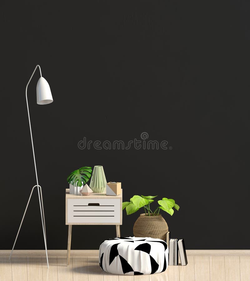 Modern Interior with Coffee Table and Puff. Wall Mock Up Stock ...