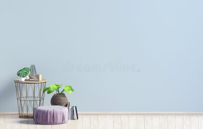 Modern Interior with Coffee Table and Puff. Wall Mock Up Stock ...