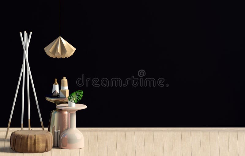 Modern Interior with Coffee Table and Puff. Wall Mock Up Stock ...