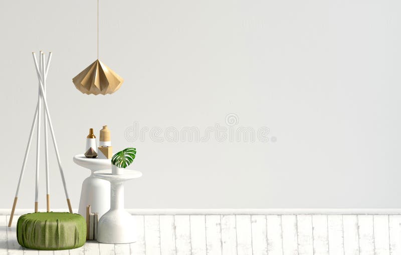 Modern Interior with Coffee Table and Puff. Wall Mock Up Stock ...