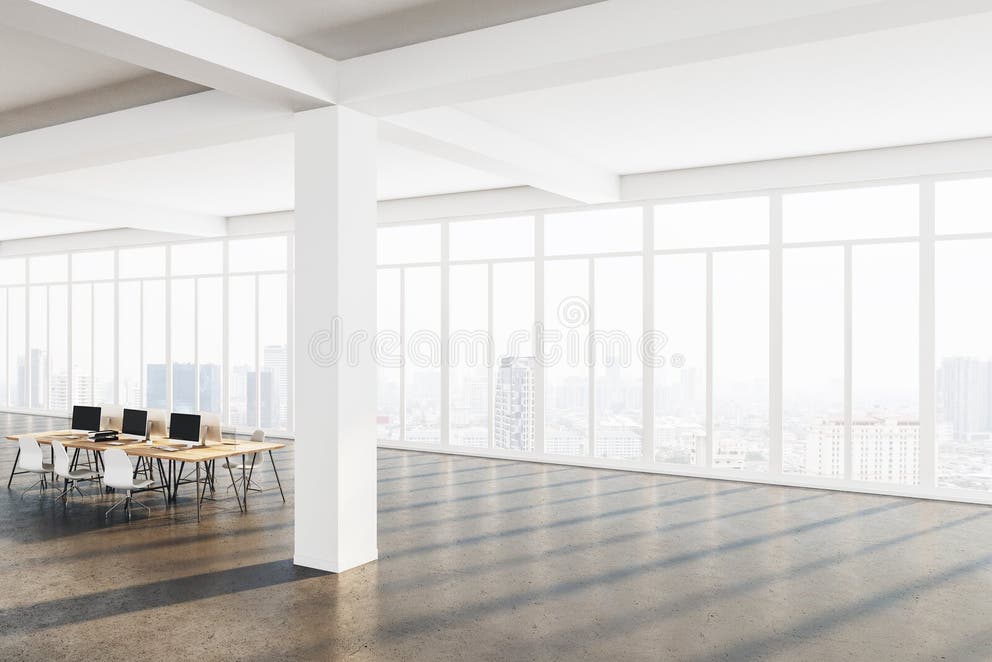 Modern Interior with Computer on Table Stock Illustration ...