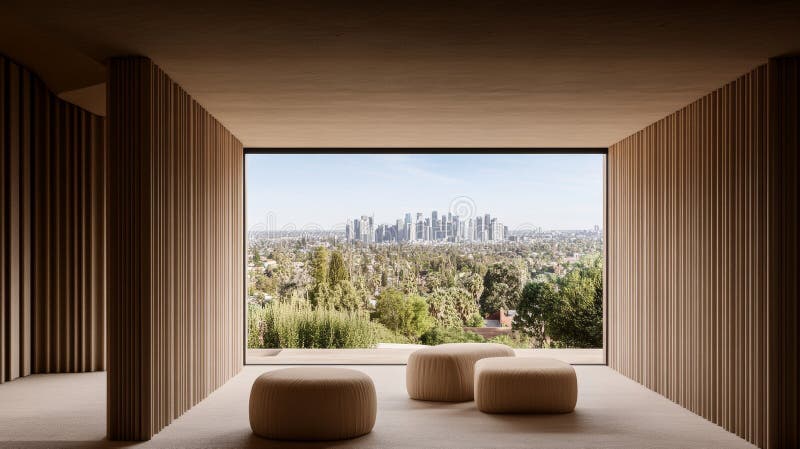 A Modern Interior with Columns that Frame a Stunning View of the City ...