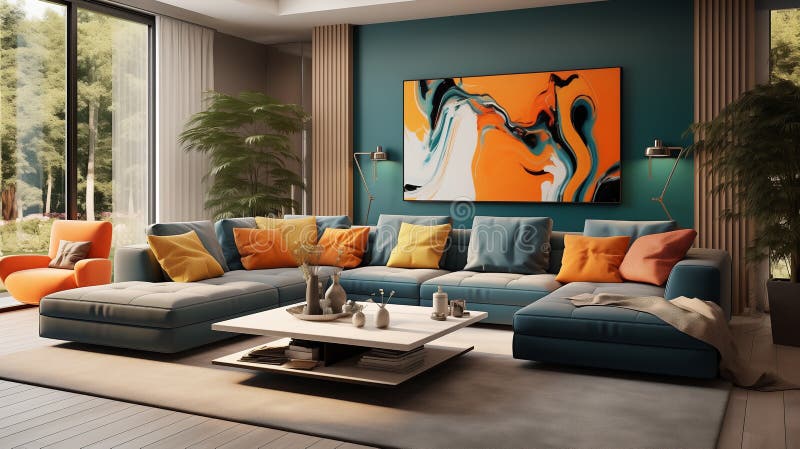 Modern Interior in Complementary Colors Stock Image - Image of hues ...