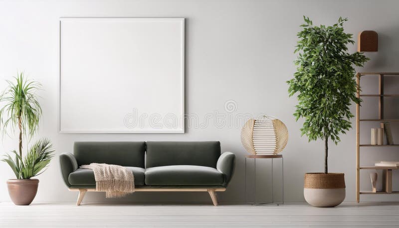 Modern Interior with Copy Space on White Wall Stock Illustration ...