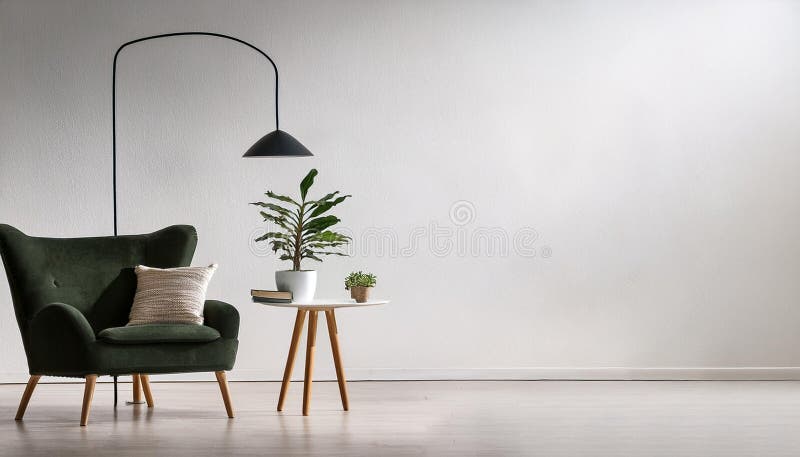 Modern Interior with Copy Space on White Wall Stock Illustration ...