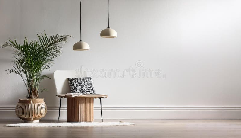 Modern Interior with Copy Space on White Wall Stock Illustration ...