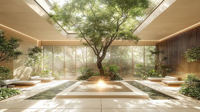 Modern Interior Courtyard with a Tree, Tranquil Ambiance. Possible Use ...