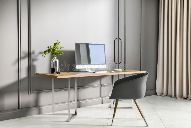 Modern Interior with Creative Designer Desktop, Computer Screen ...