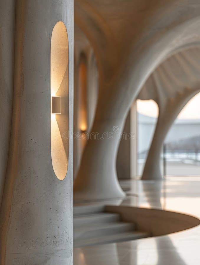 Modern Interior with Curved Pillars and Minimalistic Design. Stock Image - Image of space ...