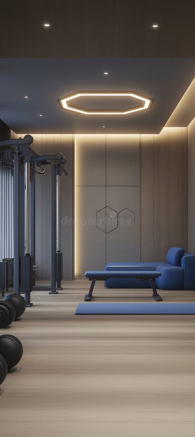 Modern Interior Dark Blue Gym Stock Illustration - Illustration of ...
