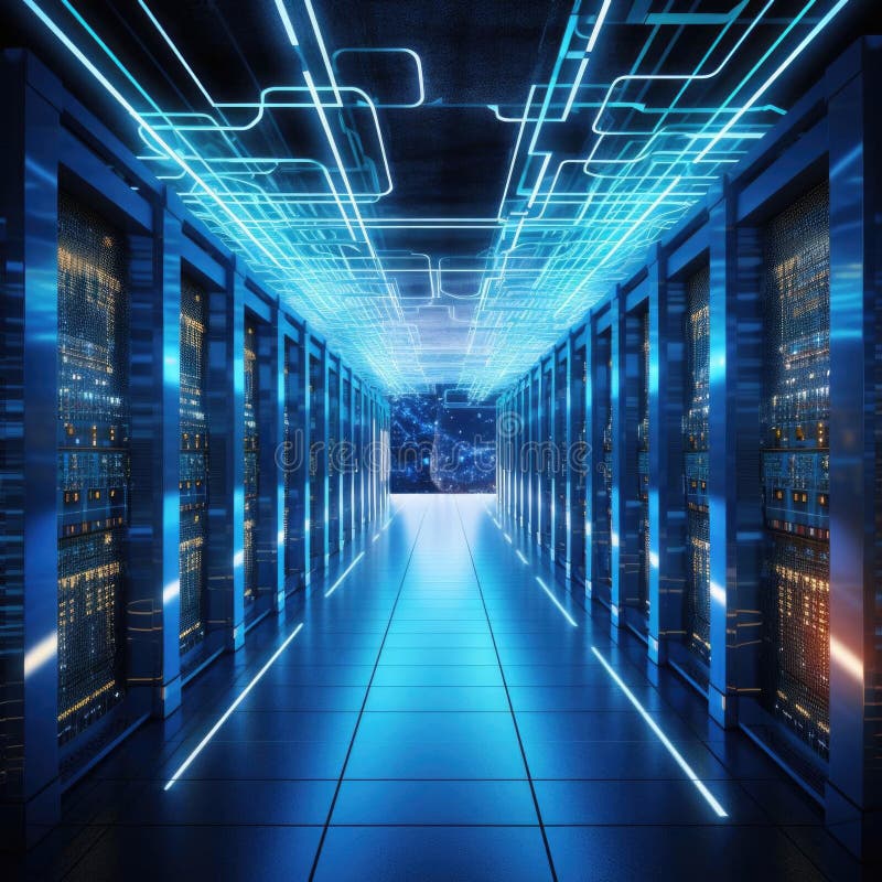 Modern Interior Data Center Server Room. Connection and Cyber Network ...