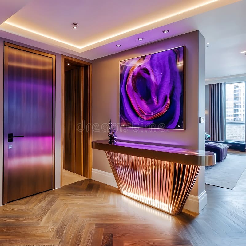 Modern Interior Design with Abstract Art and Unique Console Table Stock Illustration ...
