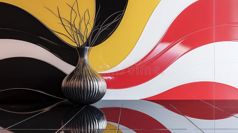 Modern Interior Design with Abstract Wavy Wall, Black Vase, and ...