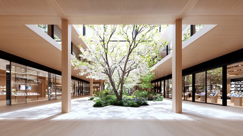 Modern Interior Design with Atrium, Tree, and Sunshine Creating a ...