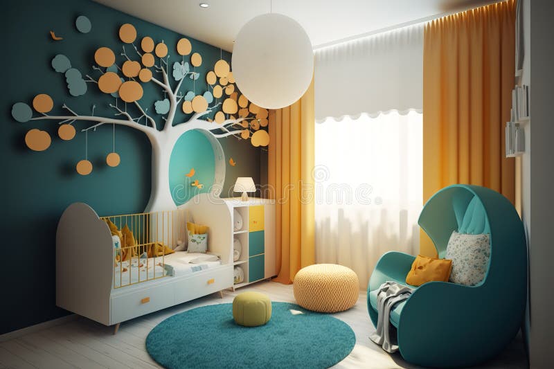 Interior Design of Baby Room, Generative AI. Stock Illustration ...