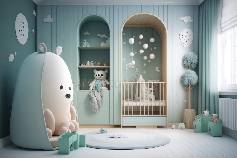 Interior Design of Baby Room, Generative AI. Stock Illustration ...