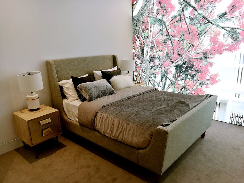 Modern Interior Design Bedroom with Bed Suites Stock Photo - Image of ...