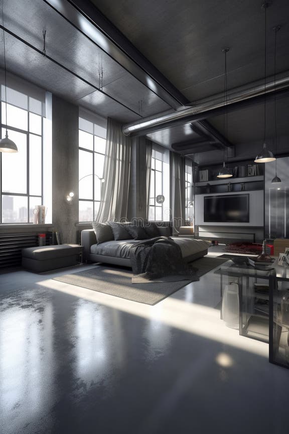 Modern Interior Design, a Big Loft Space. Generative AI Stock ...