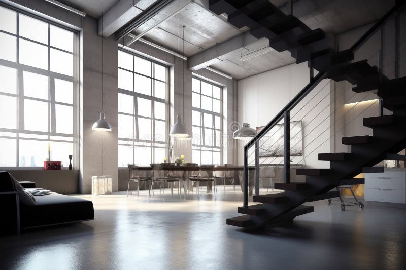 Modern Interior Design, a Big Loft Space. Generative AI Stock ...