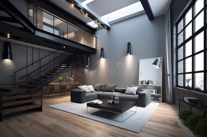 Modern Interior Design, a Big Loft Space. Generative AI Stock ...