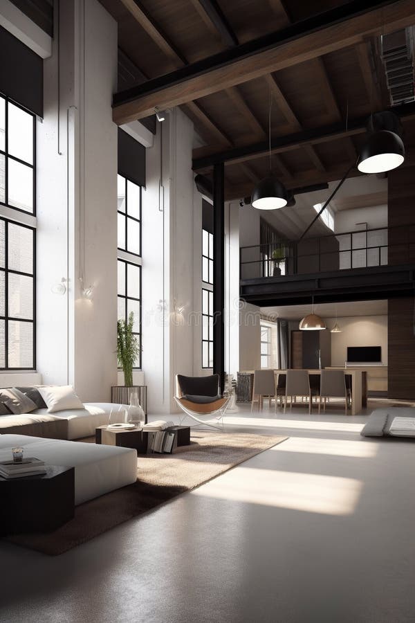Modern Interior Design, a Big Loft Space. Generative AI Stock ...