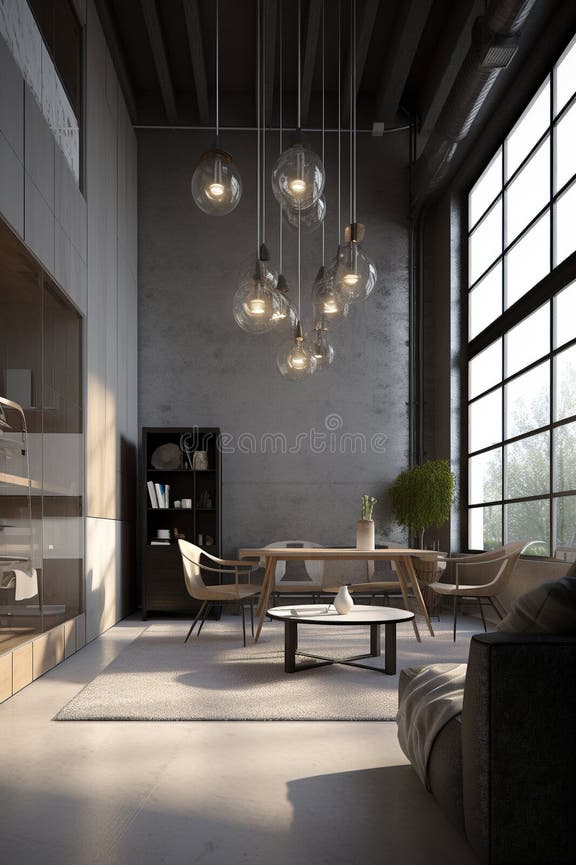 Modern Interior Design, a Big Loft Space. Generative AI Stock ...