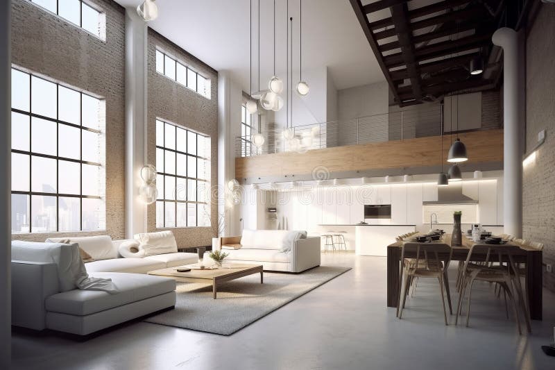 Modern Interior Design, a Big Loft Space. Generative AI Stock ...