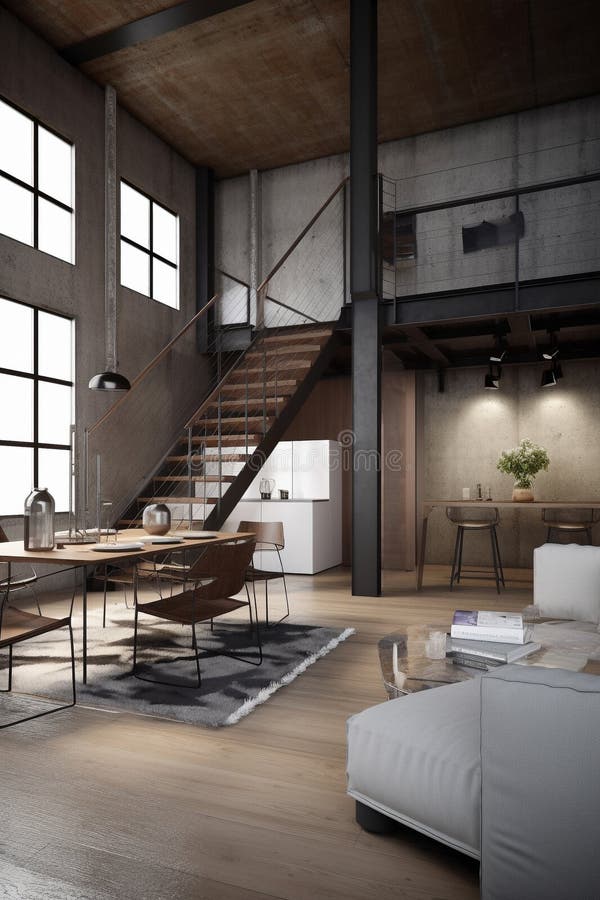 Modern Interior Design, a Big Loft Space. Generative AI Stock ...