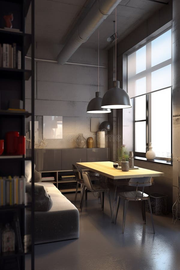 Modern Interior Design, a Big Loft Space. Generative AI Stock ...