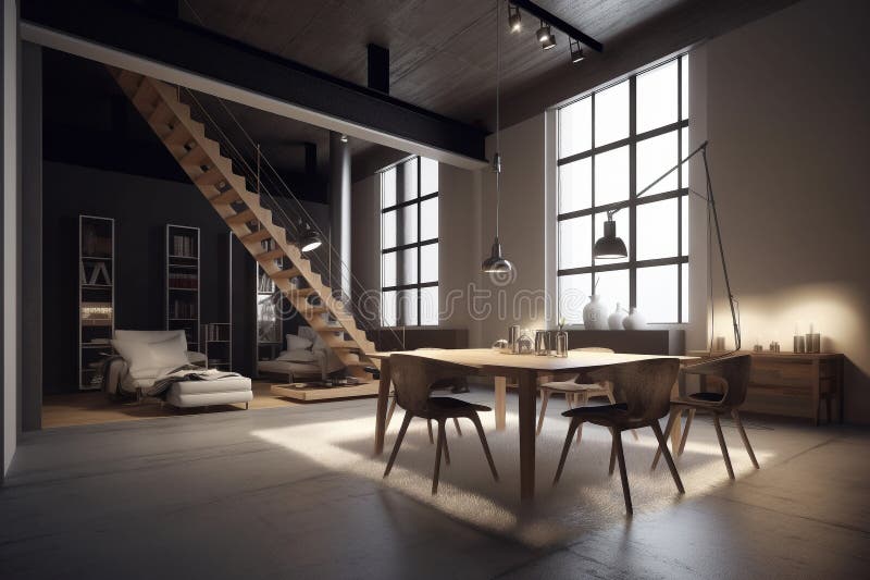 Modern Interior Design, a Big Loft Space. Generative AI Stock ...