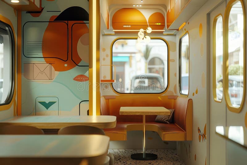 Modern Interior Design with Booth Seating and Geometric Patterns Stock ...