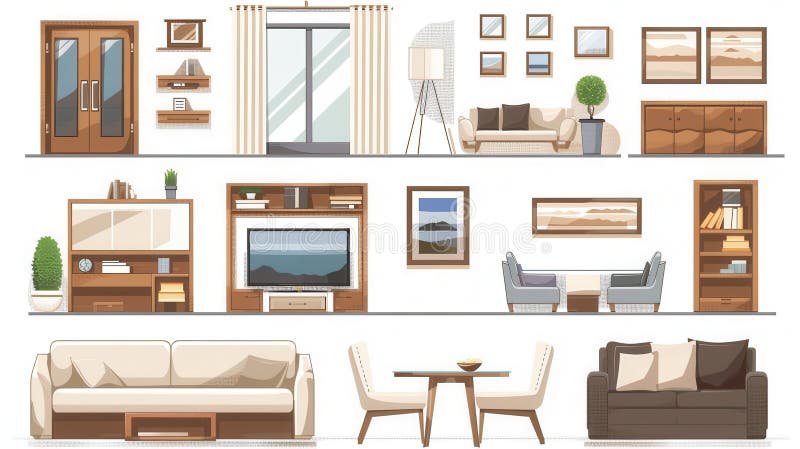 Modern Interior Design Cartoon Set. Architecture and Interior Design ...