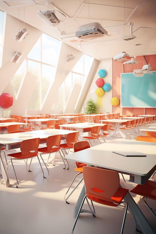 Modern Interior Design Classroom in Bright Colors, Study in School or ...
