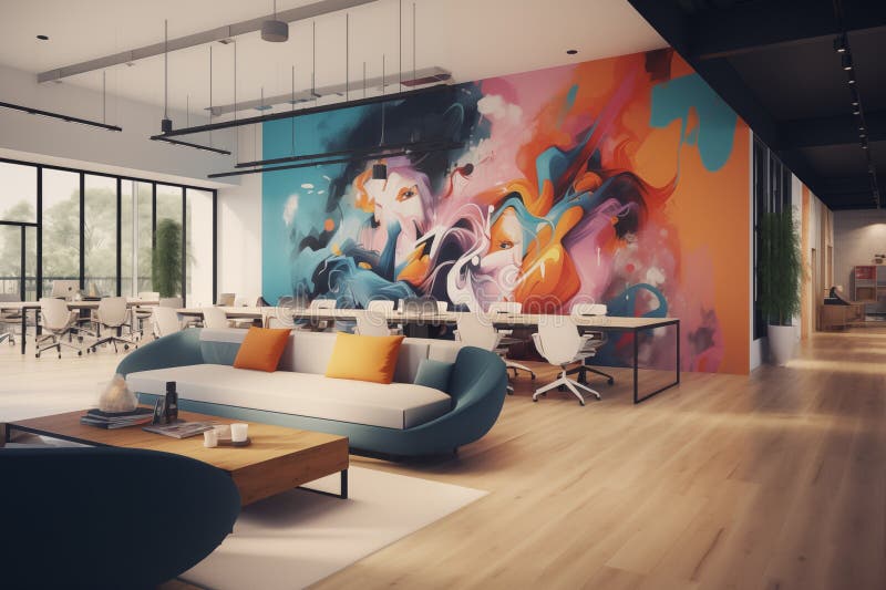 Modern Interior Design Co-working Space by Generative AI Stock ...