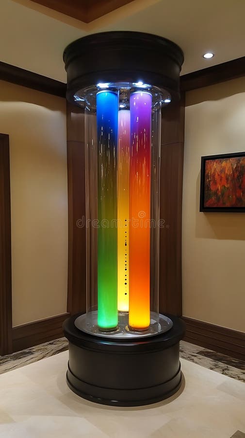 Modern Interior Design with Colorful Illuminated Cylinders Stock ...