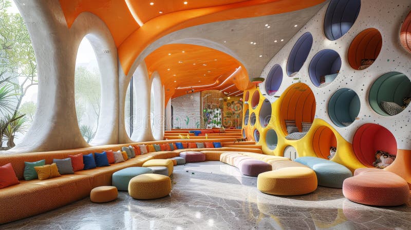 Modern Interior Design with Colorful Playful Elements Stock ...