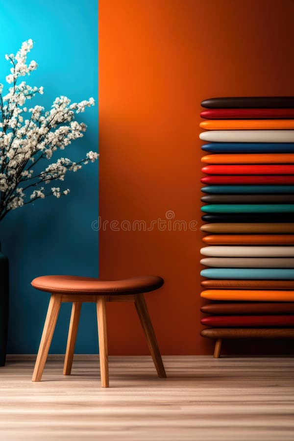 Modern Interior Design with Colorful Surfboard Display and Wooden Stool ...