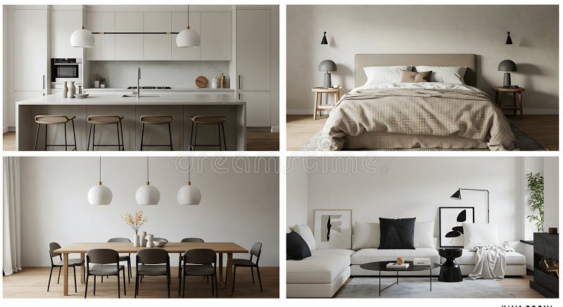 Modern Interior Design Concepts for Various Rooms Stock Illustration ...