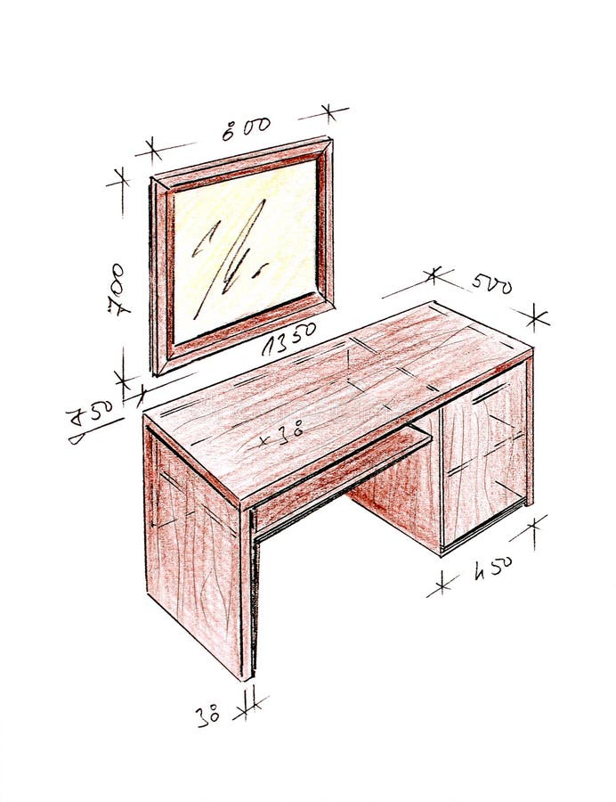 Modern Interior Design Desk Freehand Drawing. Stock Illustration ...