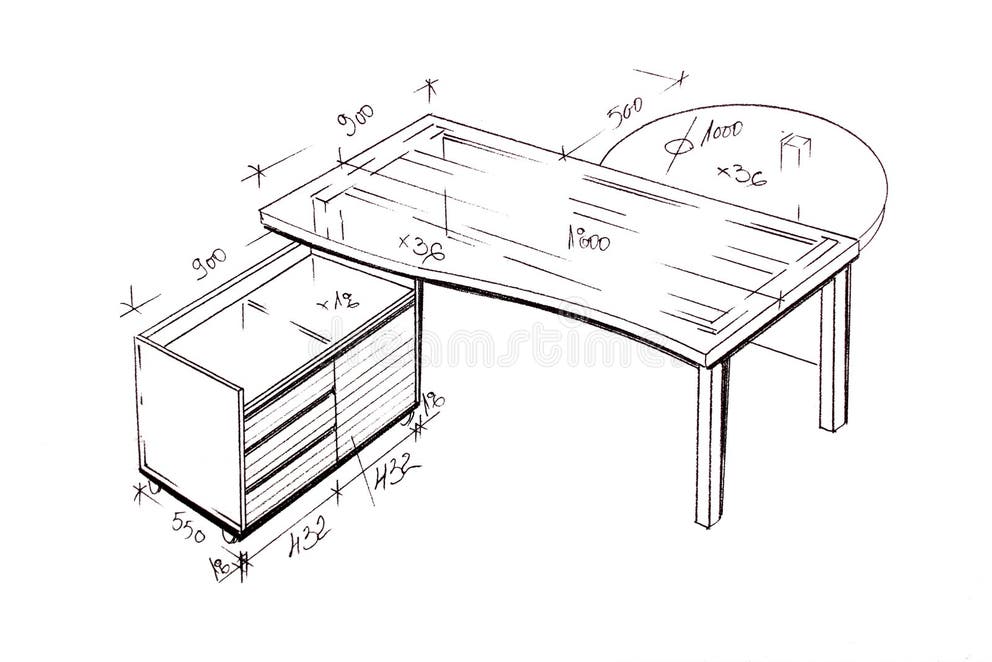Modern Interior Design Desk Freehand Drawing. Stock Illustration ...