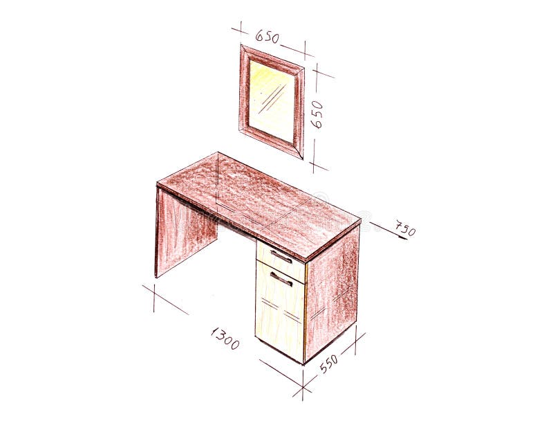 Modern Interior Design Desk Freehand Drawing. Stock Illustration ...