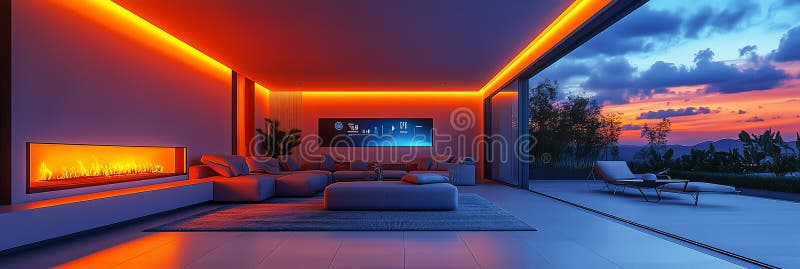 Modern Interior Design Featuring Cozy Seating, Ambient Lighting, and ...