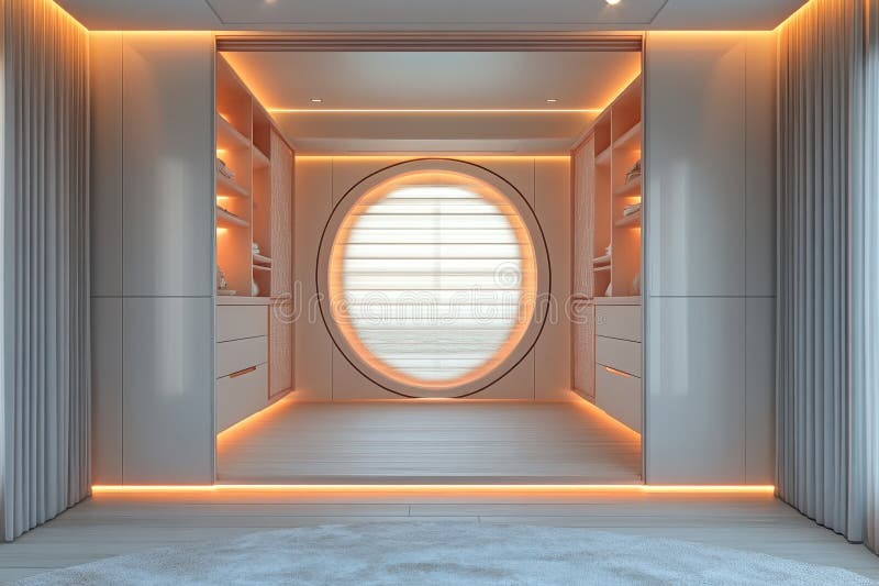 Modern Interior Design Featuring an Elegant Round Window and Ambient ...